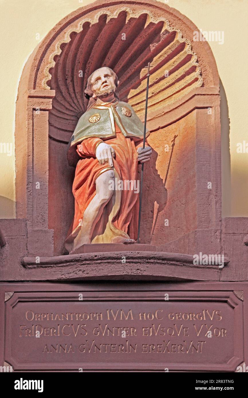 St. Rochus figure, former Guenther's orphanage, Ladenburg, Baden ...
