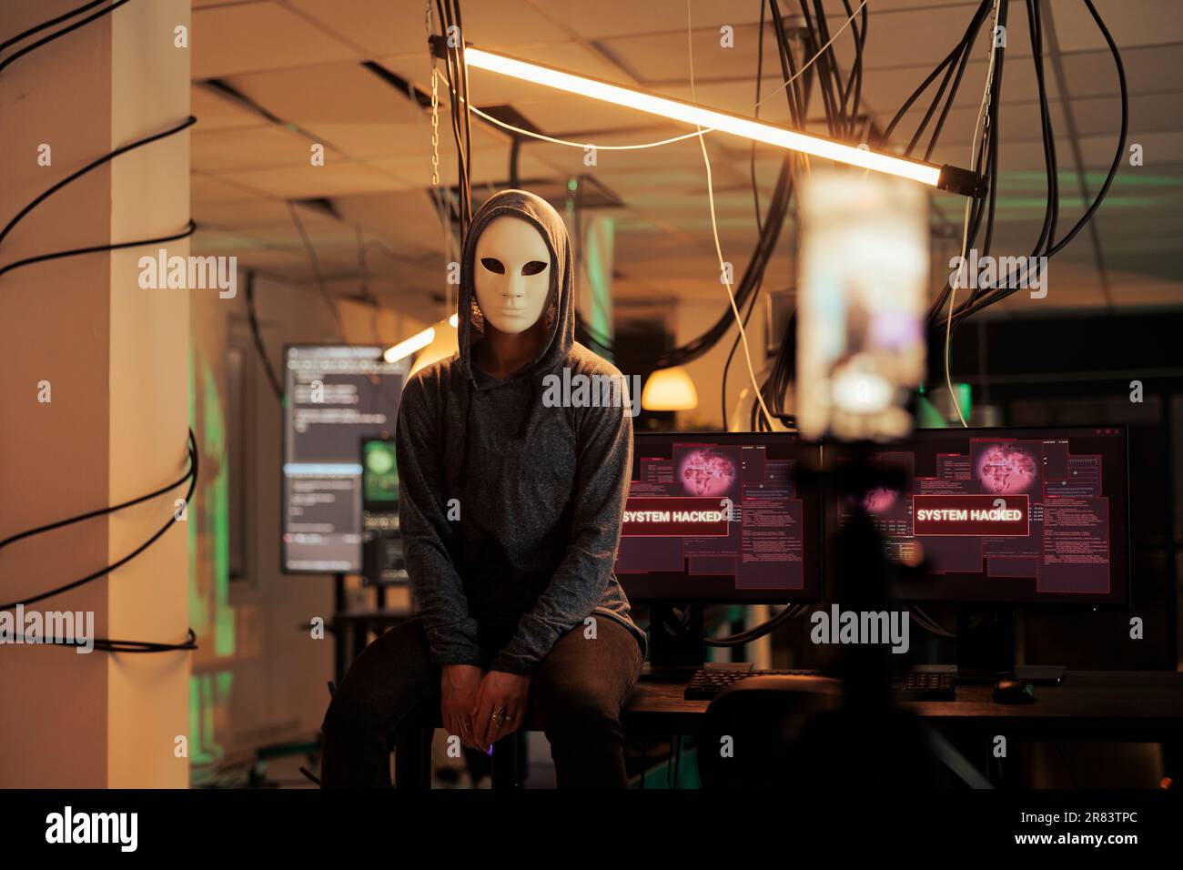 Hacker Breaking Into Computer System Attacking Database Cybercrime Anonymous Woman Stealing 