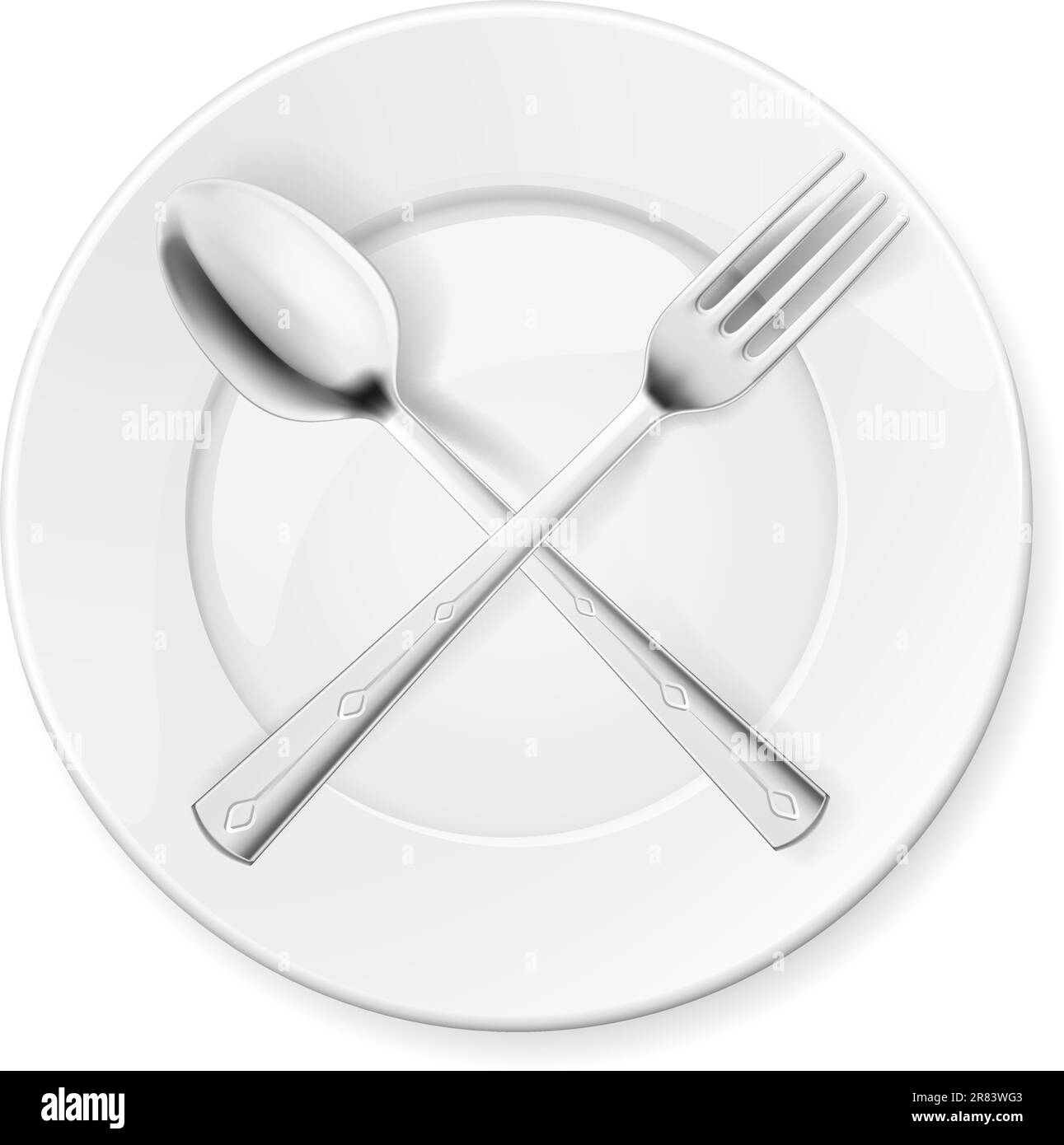 Spoon, fork and plate isolated on white background Stock Vector Image ...