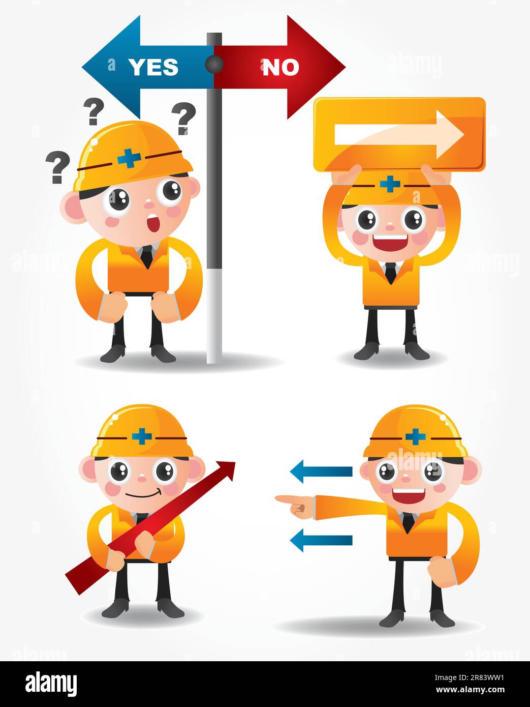 funny cartoon worker icon set with arrow board Stock Vector Image & Art ...