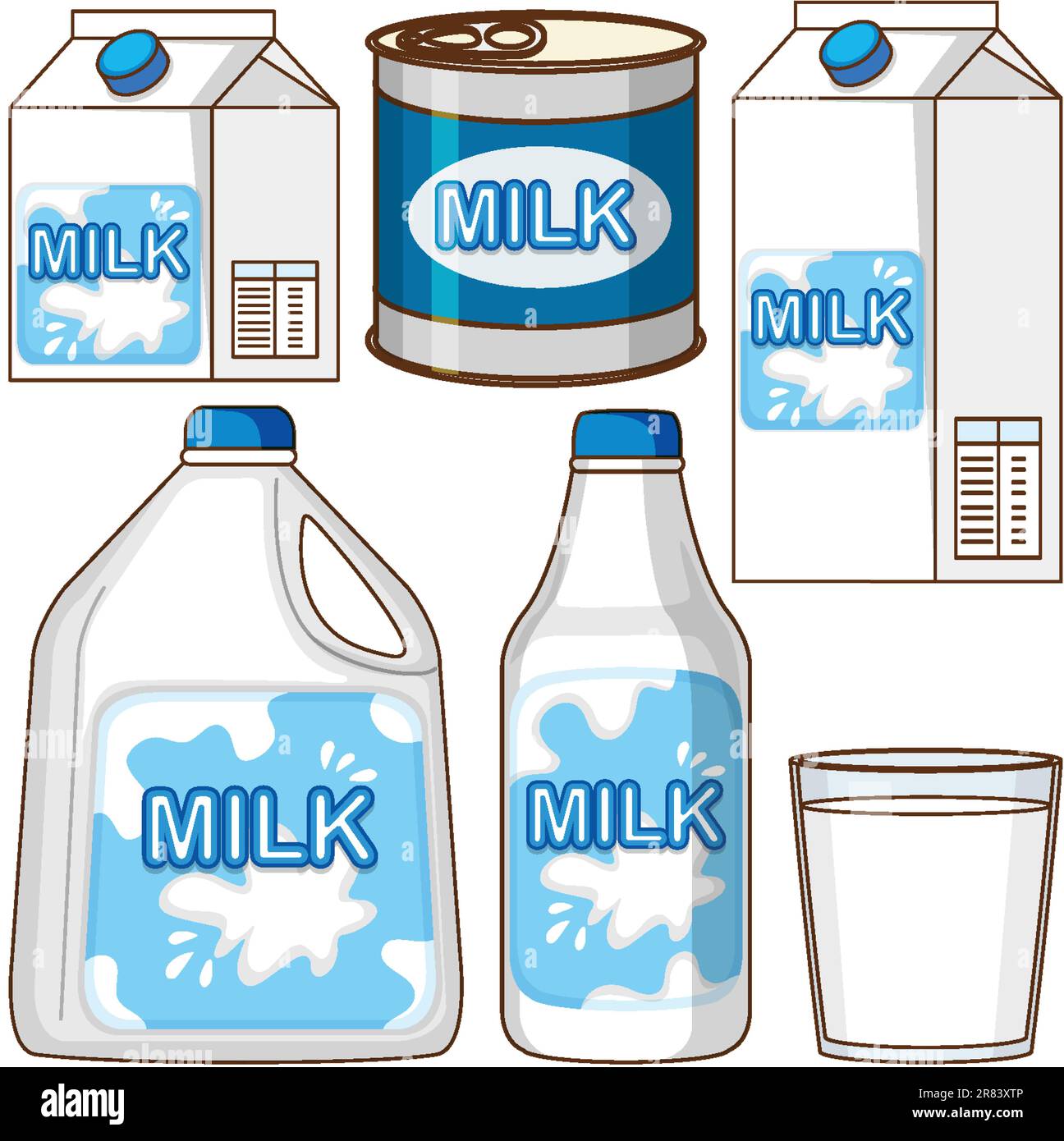 Set of simple milk cartoon isolated illustration Stock Vector Image ...
