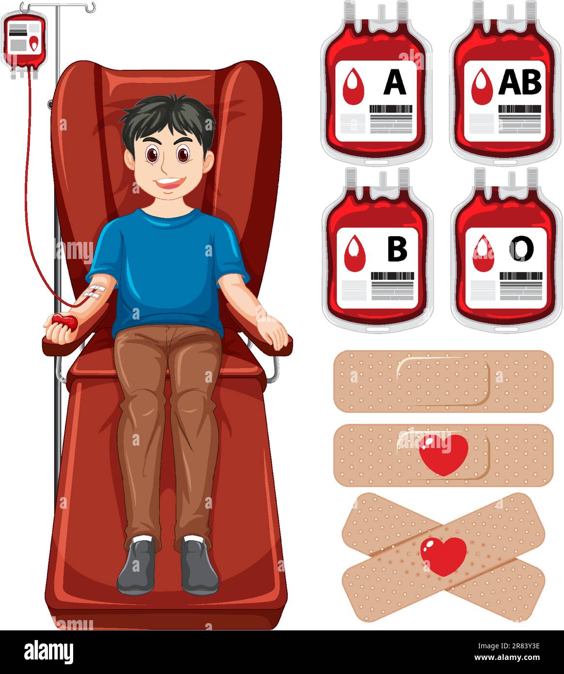 Man donor blood with blood bag and plaster bandage illustration Stock ...