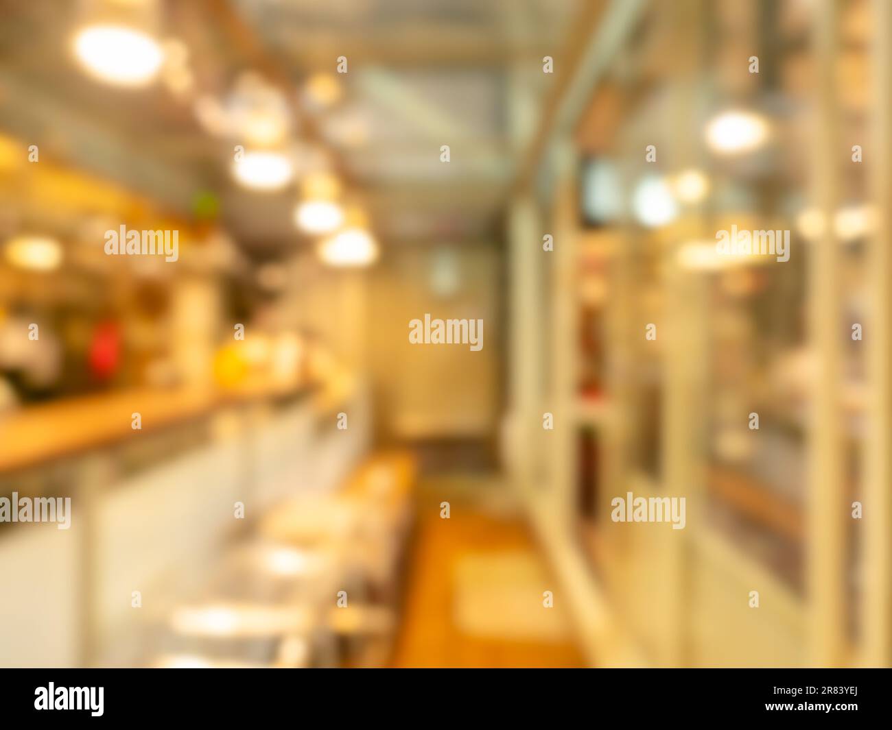Blurred photo of interior restaurant view background with dining table ...