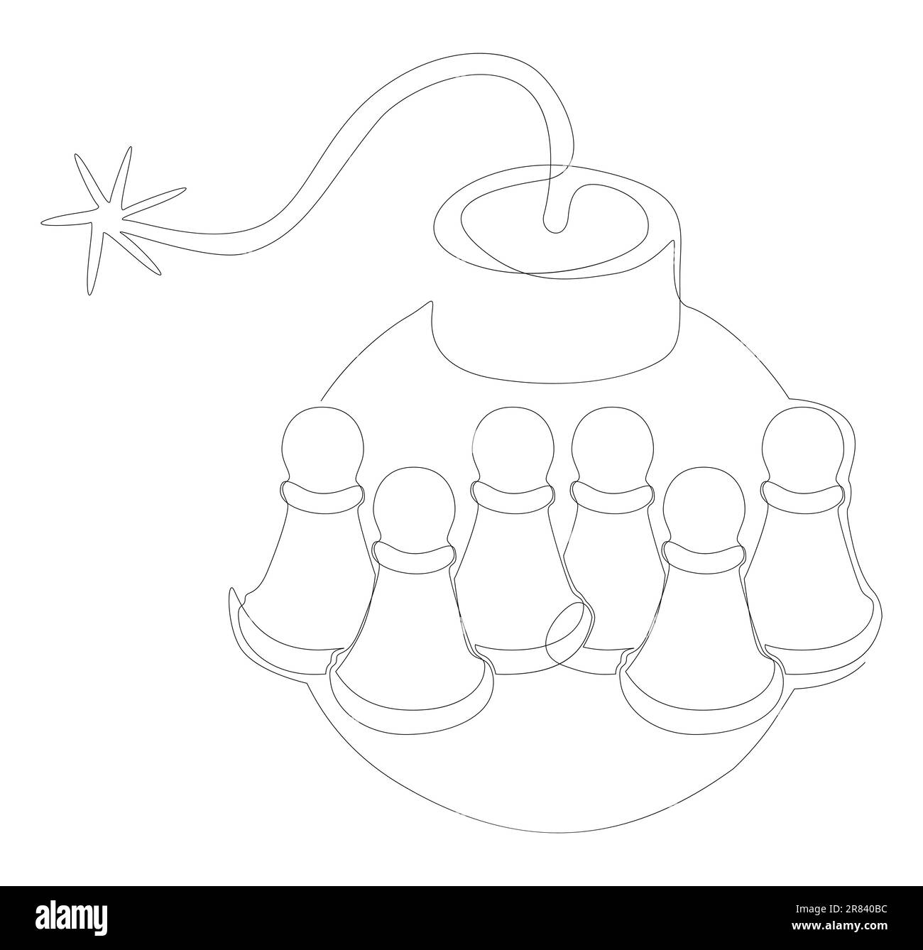 One continuous line of Pawn, Chess Piece with Bomb. Thin Line ...