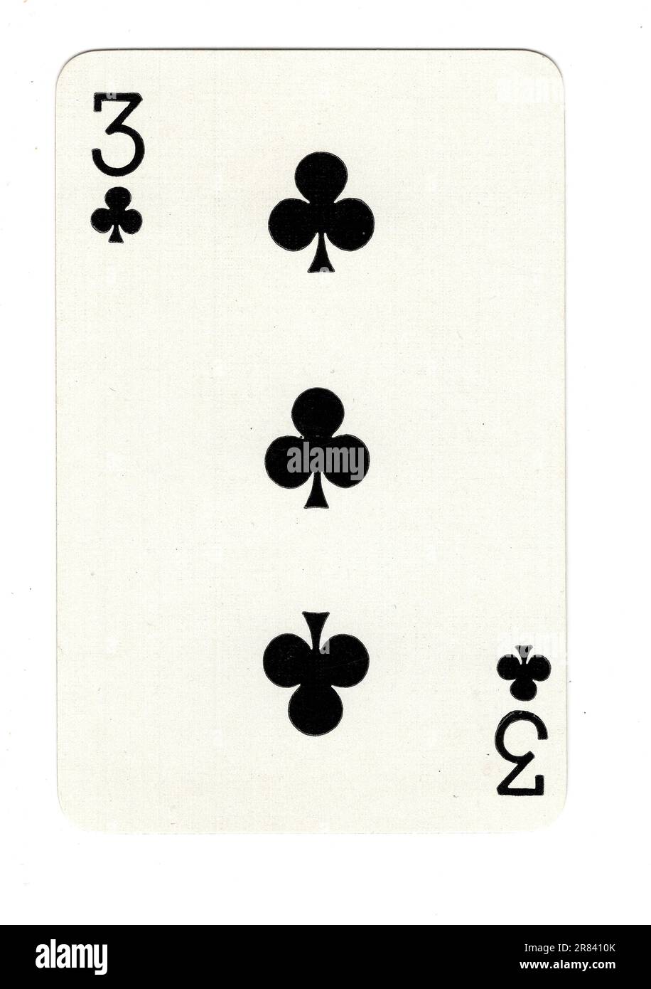 A three of clubs vintage playing card on a white background Stock Photo ...