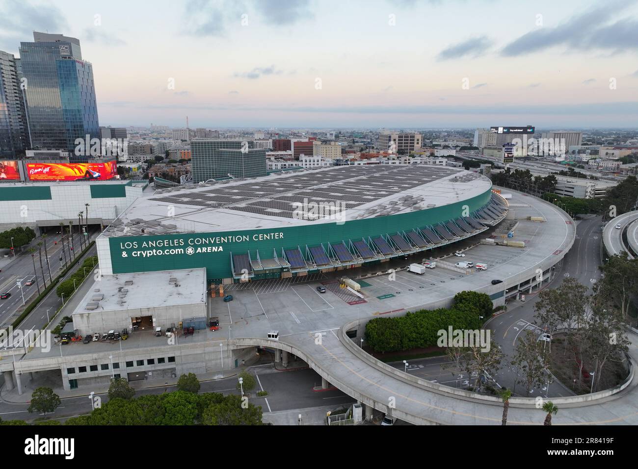 A general overall aerial view of the Los Angeles Convention Center ...
