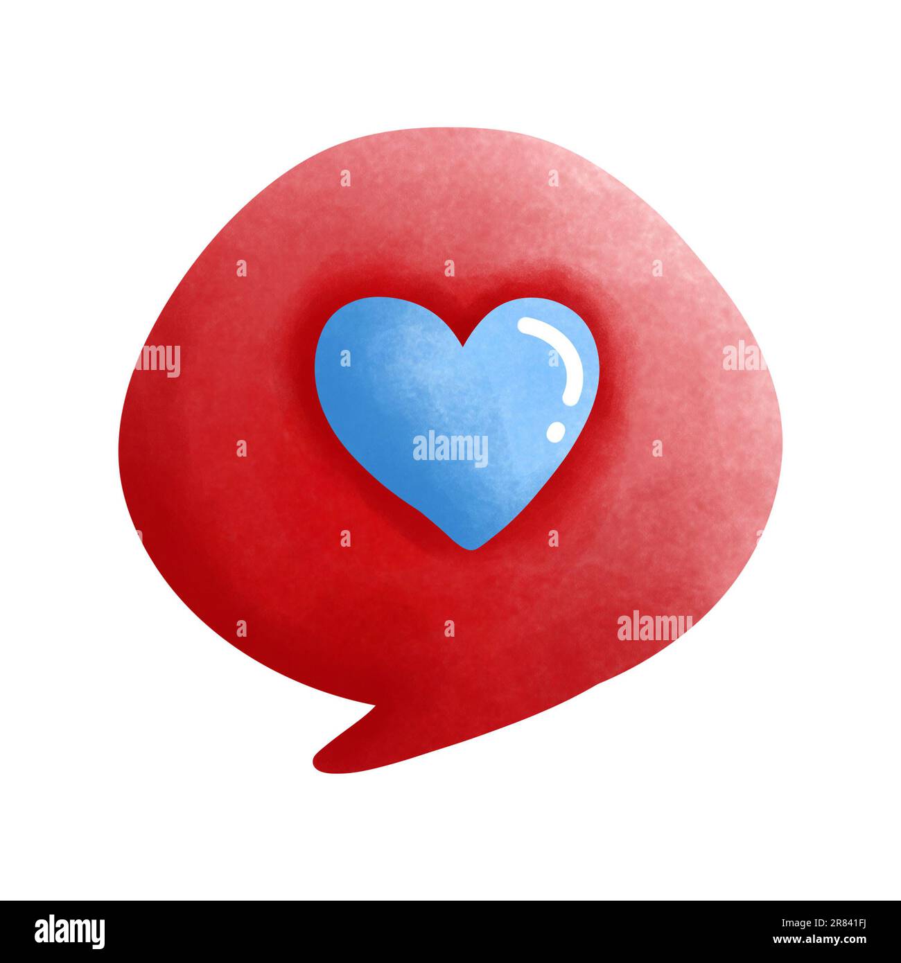 Watercolor cute blue heart in red round bright speech bubble shape ...