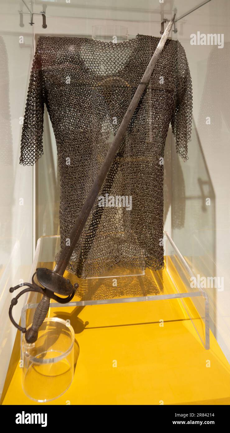 Chainmail armour and sword, Spanish colonial exhibition Palacio Canton ...