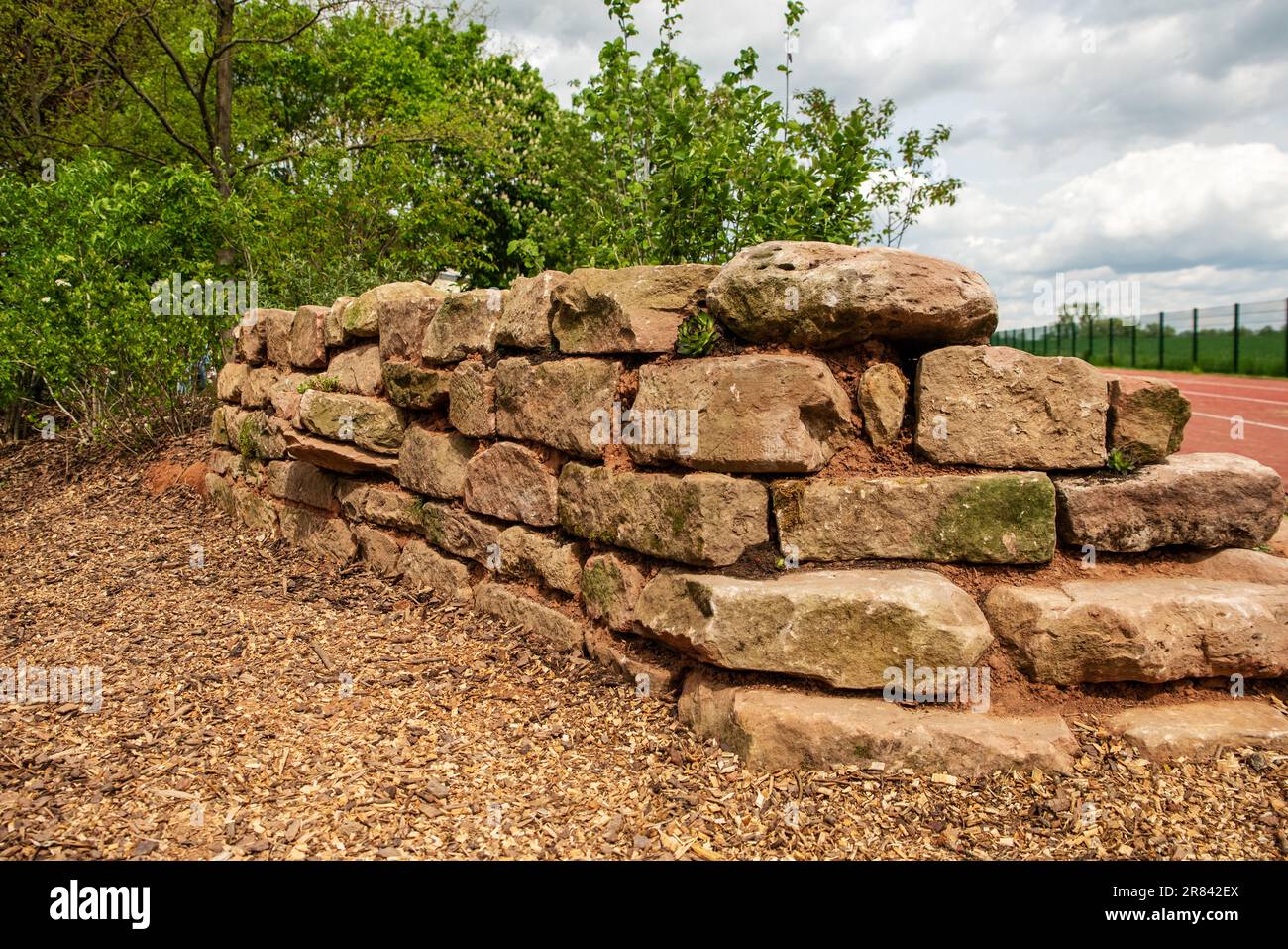 self-built wall made of natural sandstone as a biotope for insects ...