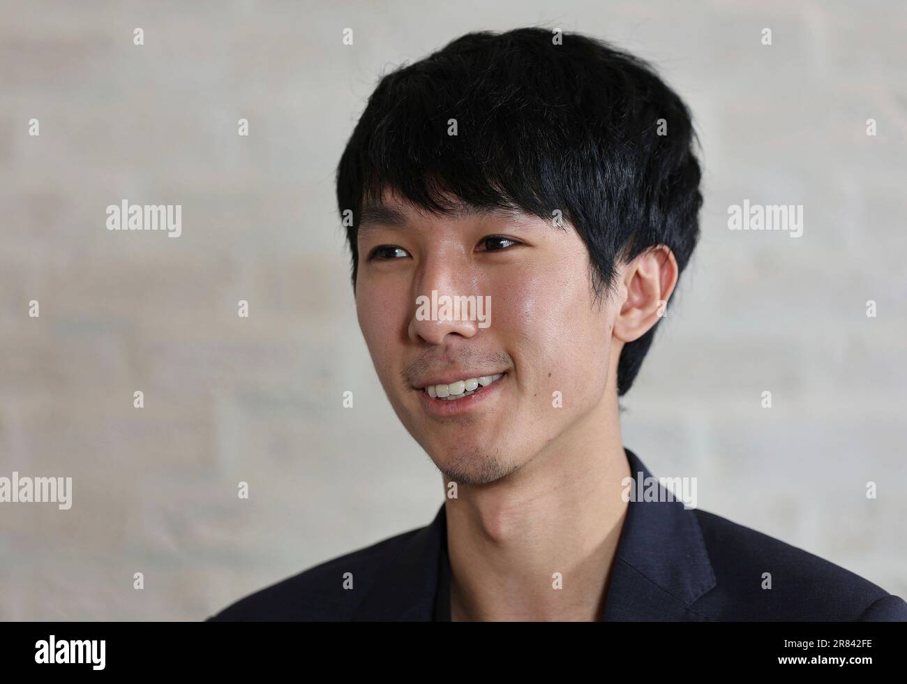 Eric Lu , an American pianist ,speaks during an interview by the Yomiuri Shimbun in Tokyo on ...