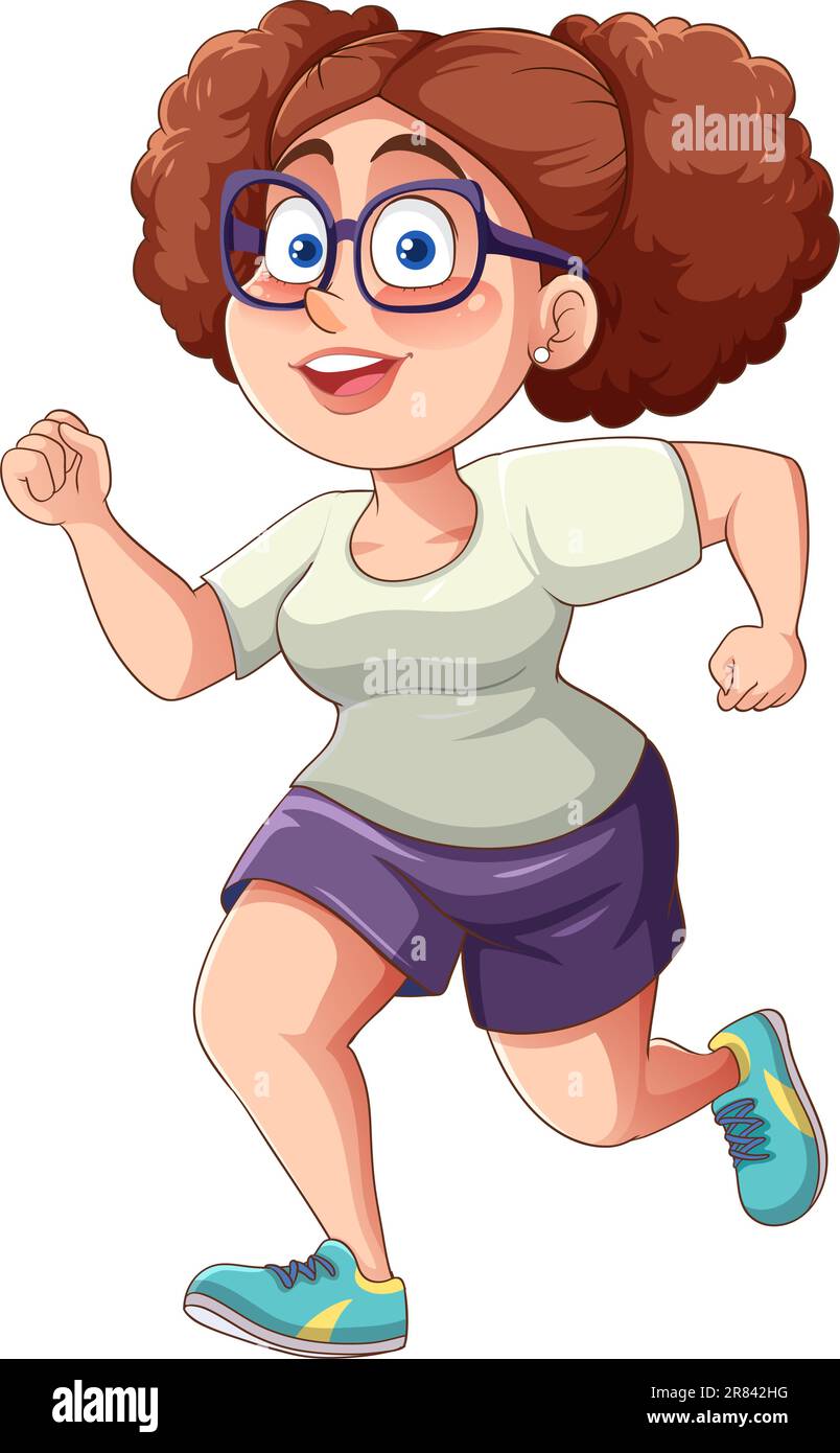 Chubby Woman Running Pose Cartoon Character illustration Stock Vector ...