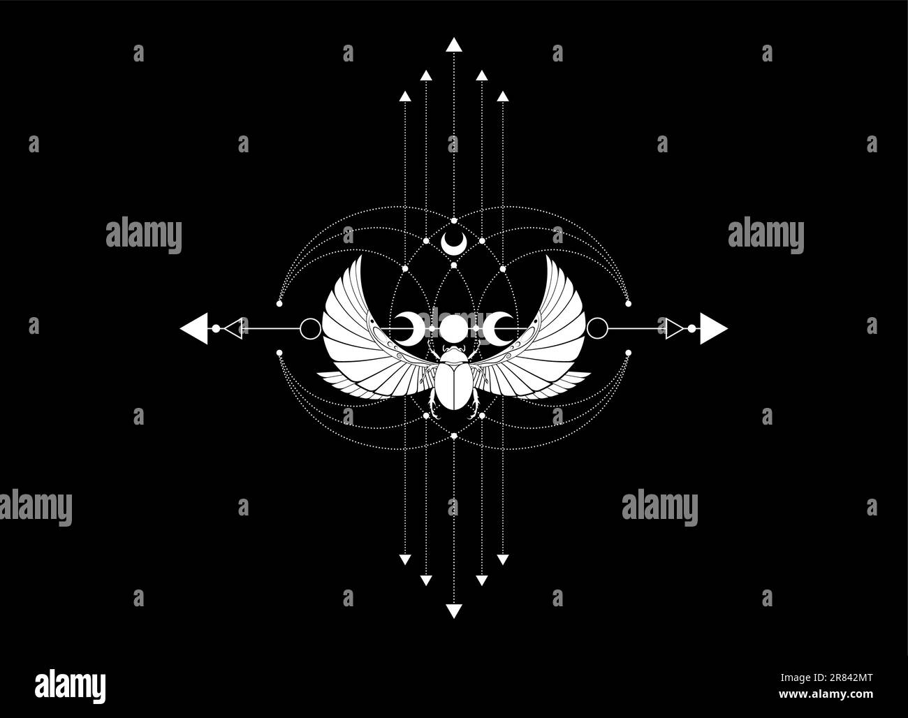Winged beetle and Sacred geometry. Mystical scarab and triple moon ...