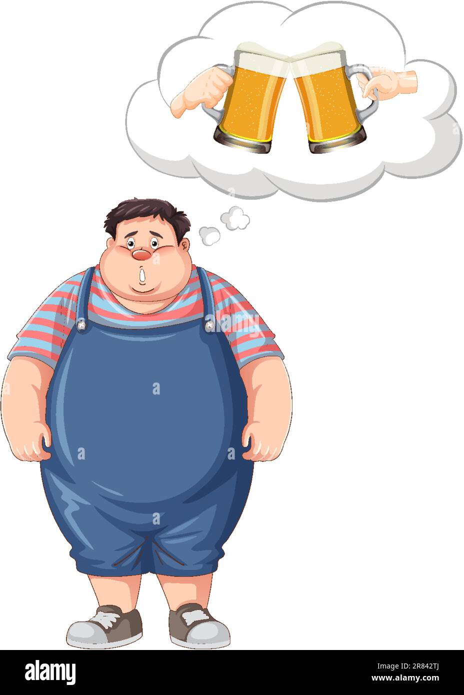 Fat man thinking about drinking beer illustration Stock Vector Image ...