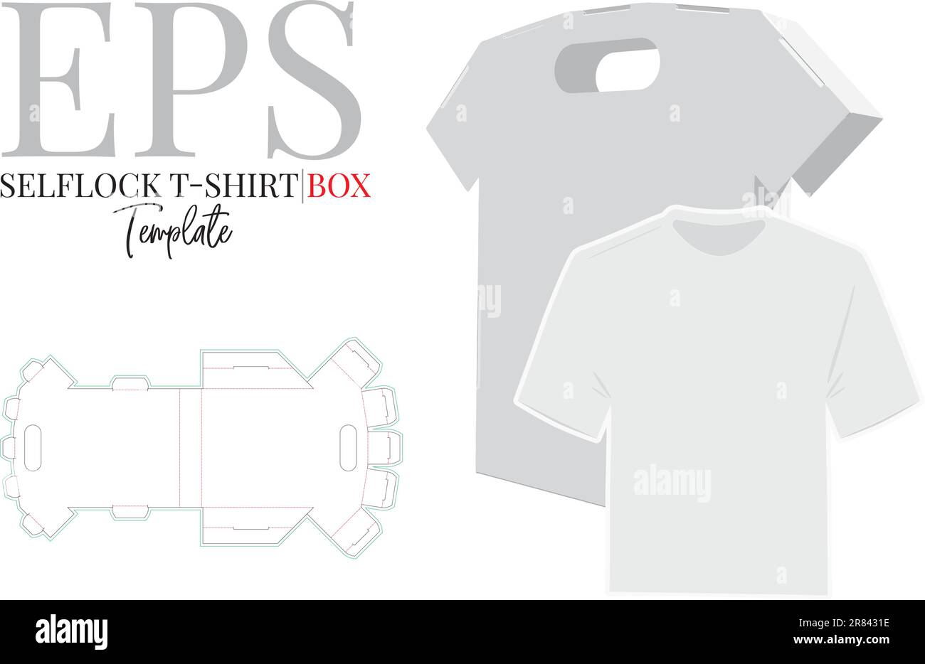 T-shirt box design with handle, die cut template, vector. Self lock box ...