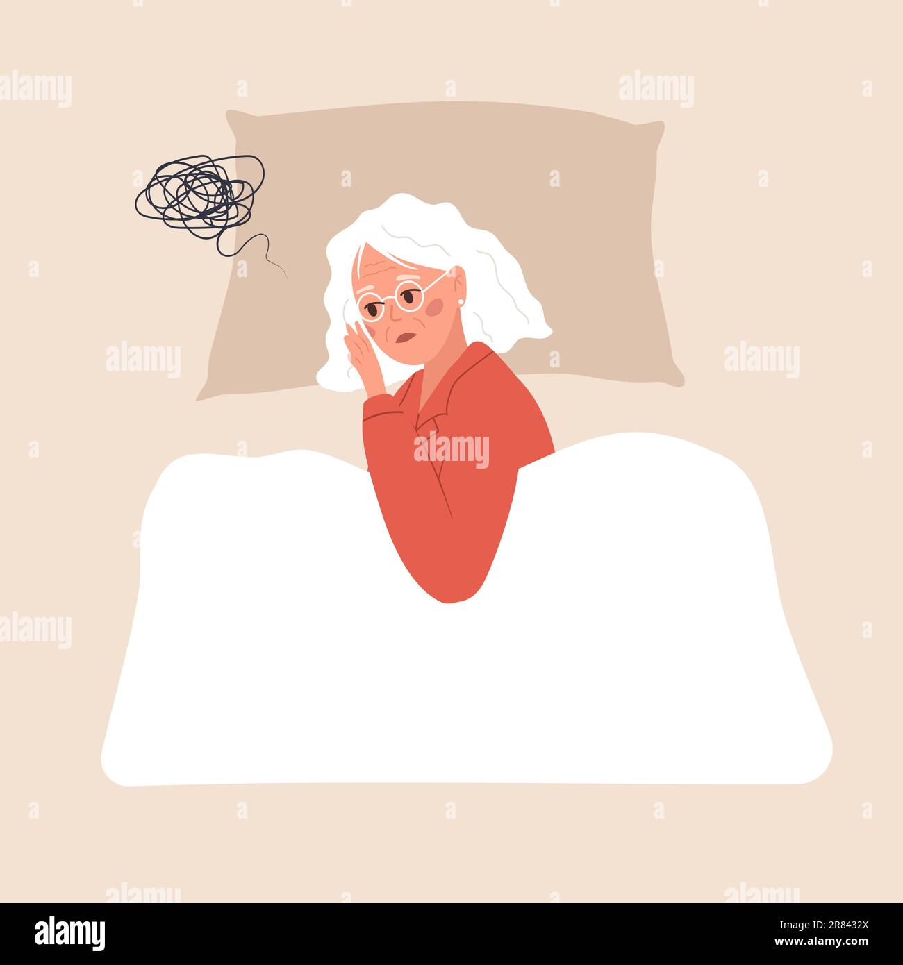 Sleep disorder. Tired elderly woman suffer from insomnia. Sleepless ...