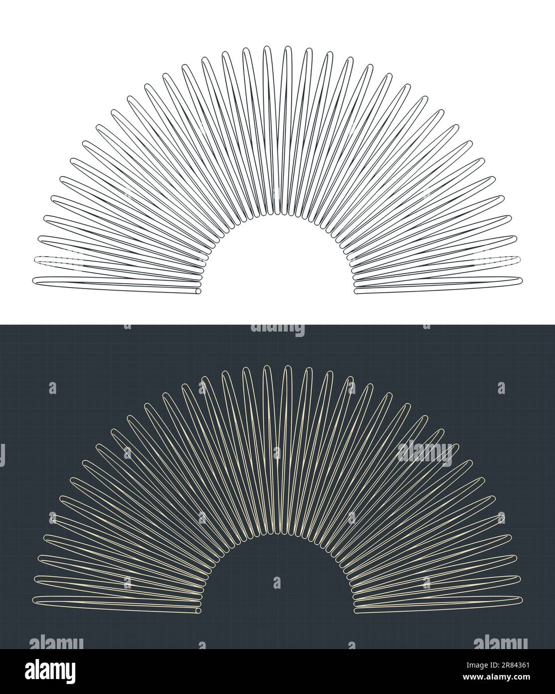 Stylized vector illustrations of blueprints of spiral spring toy Stock ...