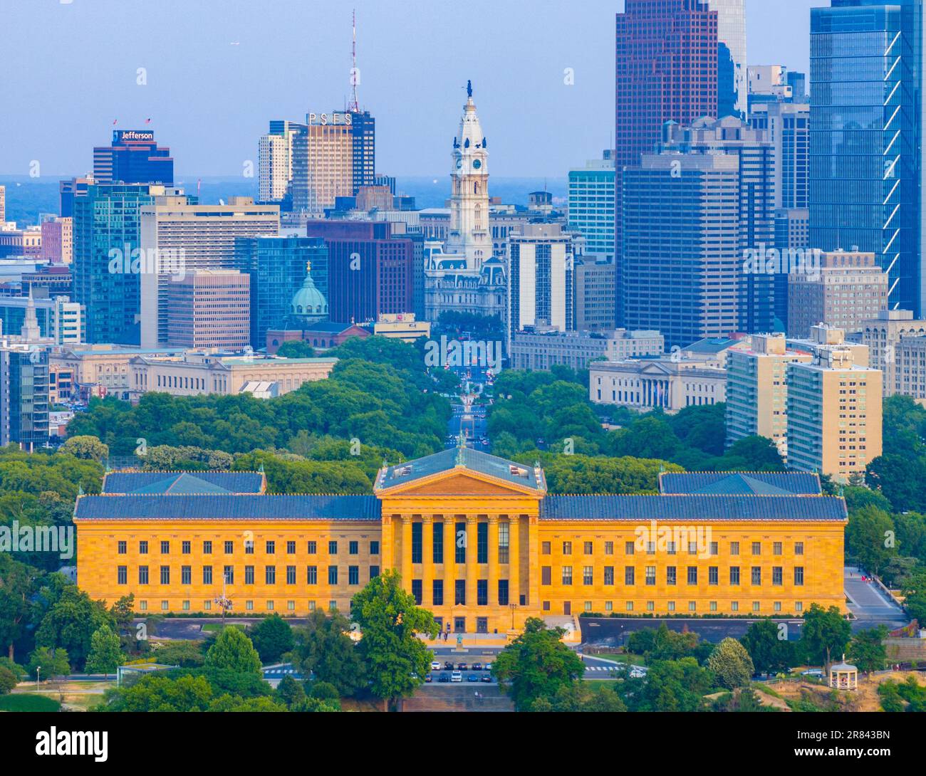 An aerial view of the Philadelphia Museum of Art at sunset Stock Photo ...