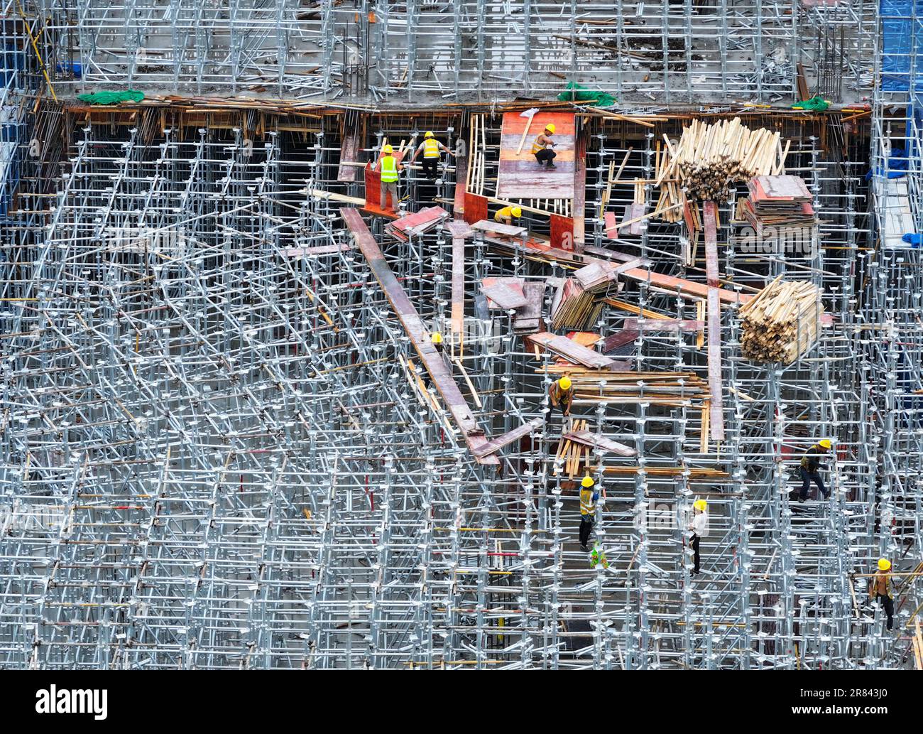 An aerial photo shows the construction site of the core area of Yuhua ...