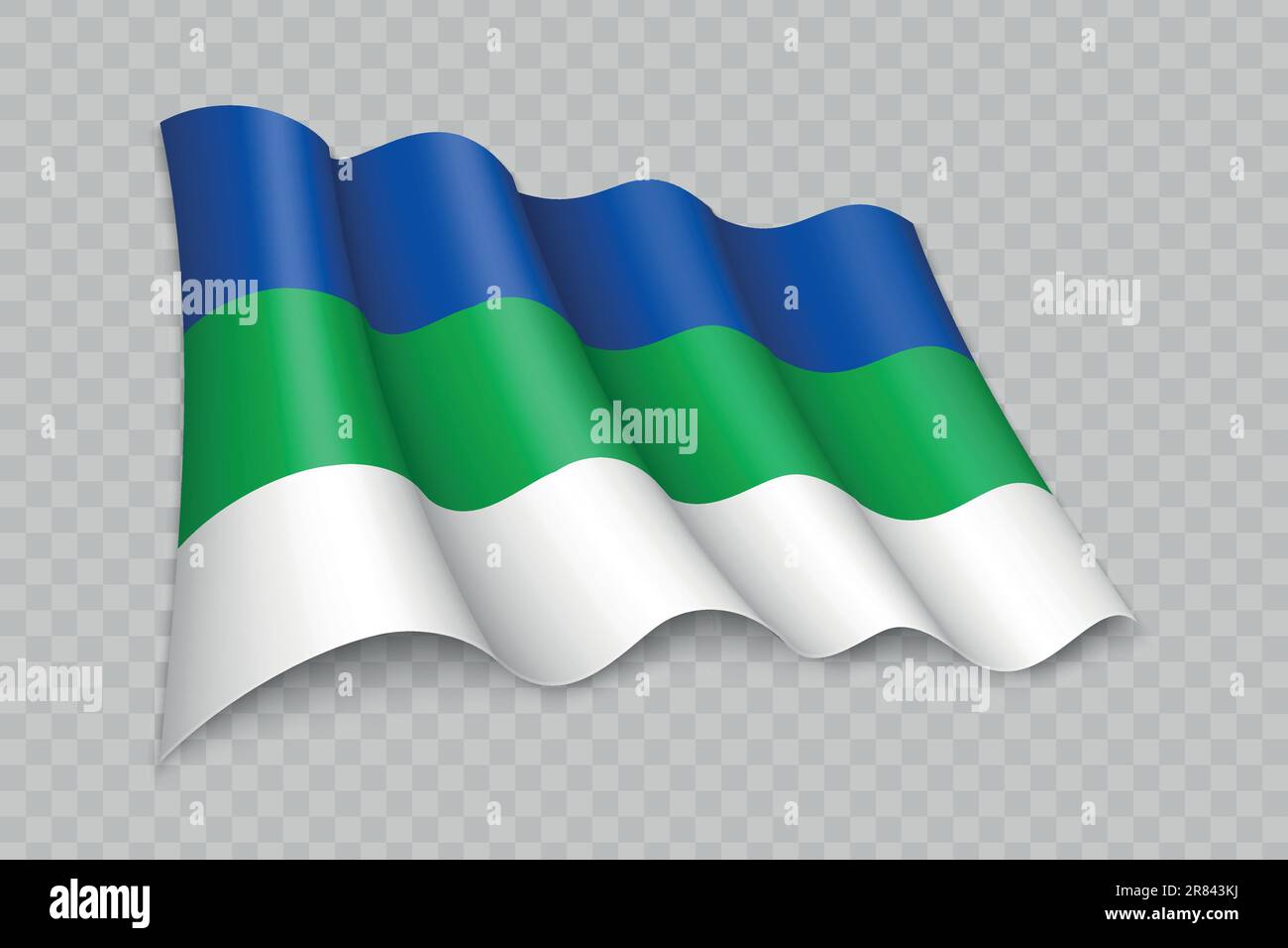 3D Realistic waving Flag of Komi is a region of Russia on transparent ...