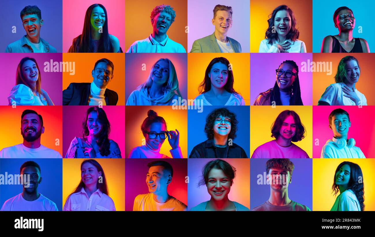 Collage made of portraits of different people of diverse age, gender ...