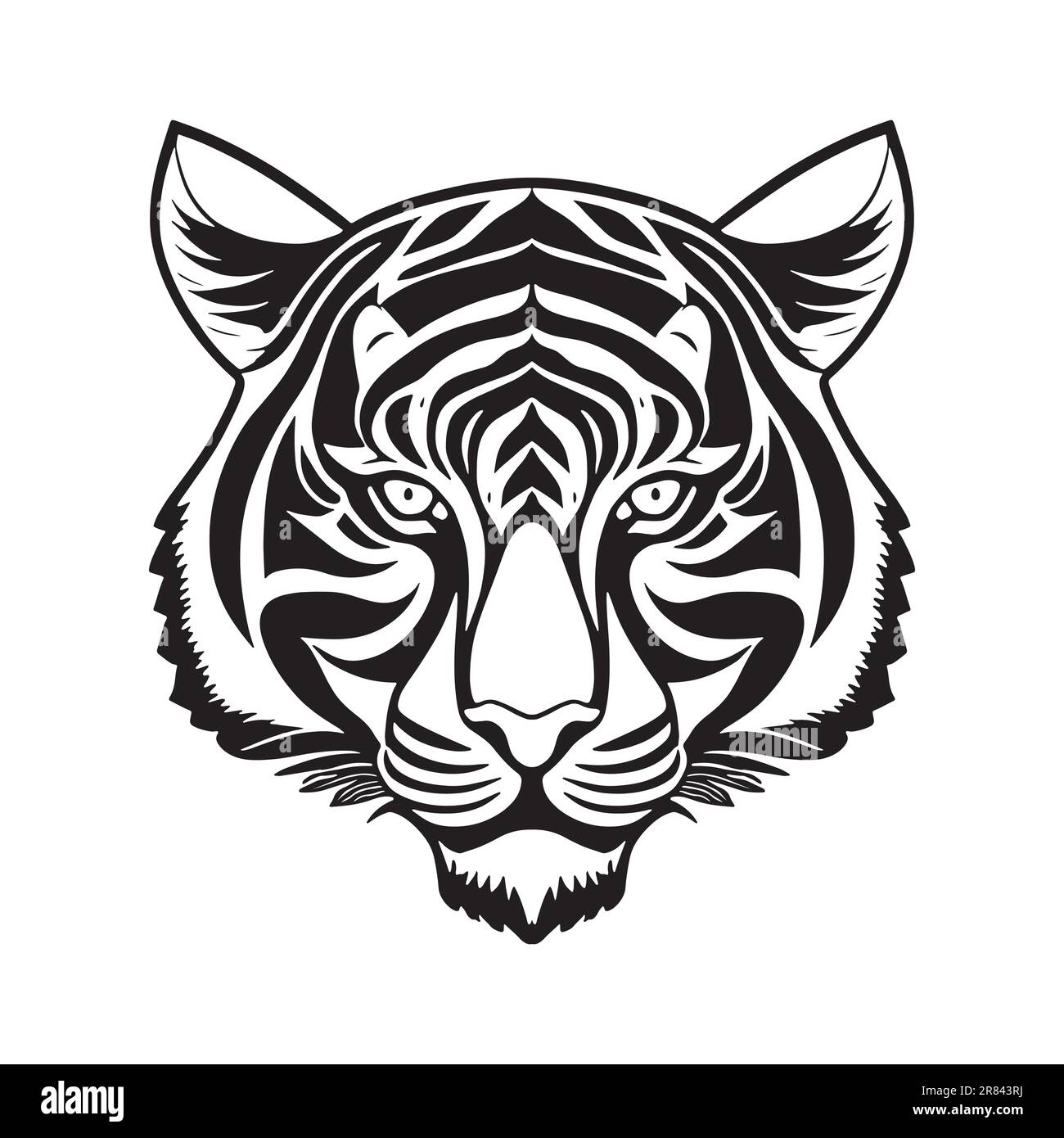 Tiger head black and white vector icon. Template for logo, emblem or ...