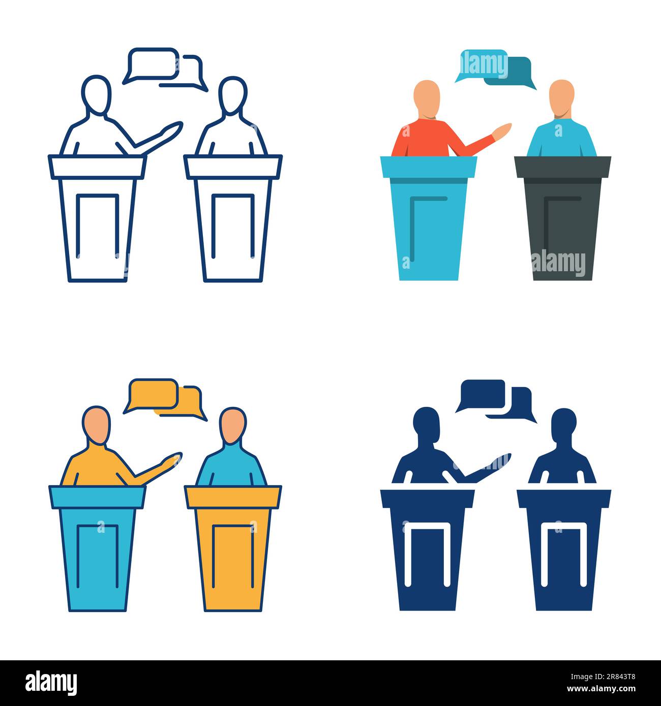 Political Debate Icon Set In Flat And Line Style Public Discussion