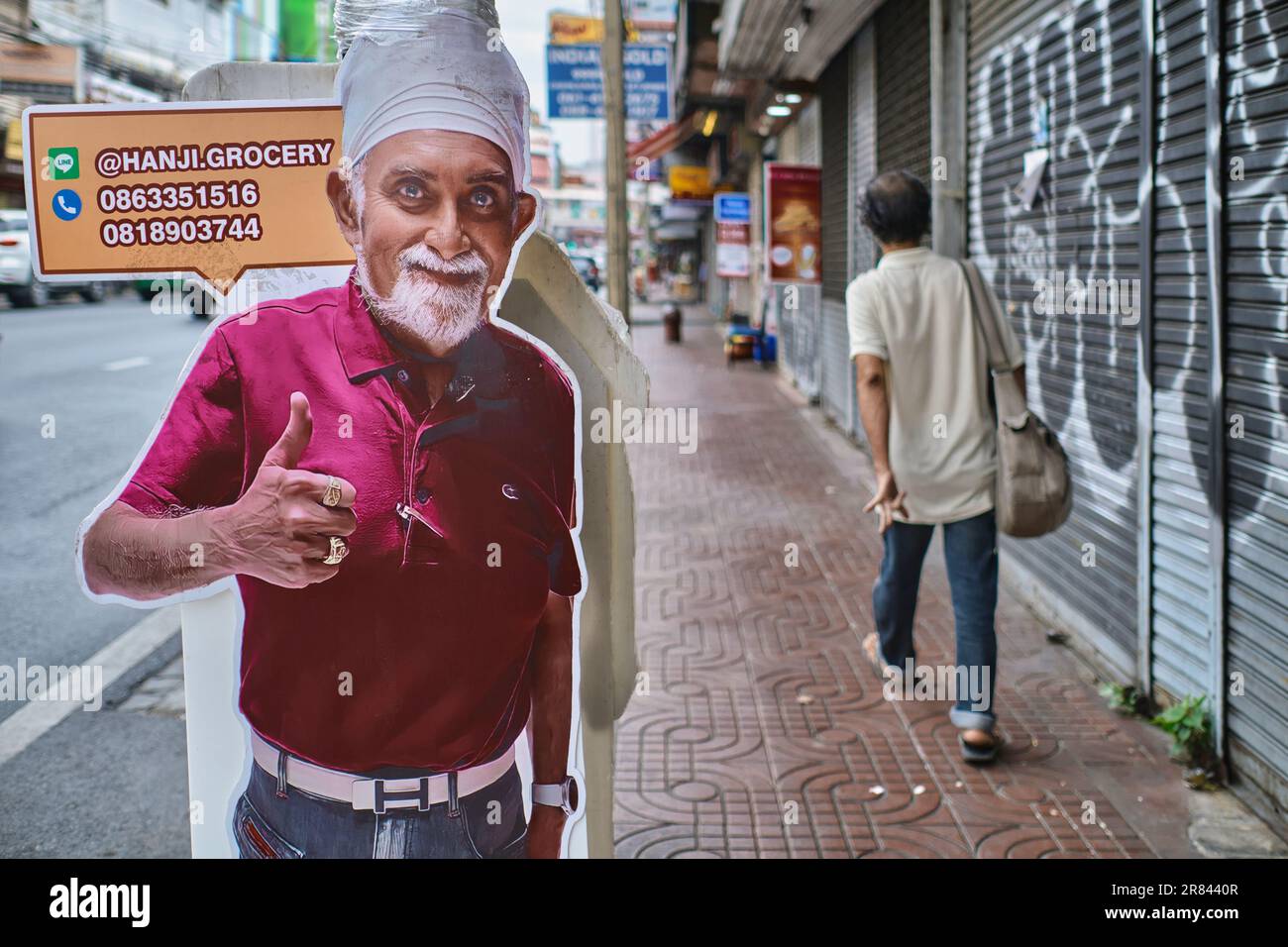 A life-like cut out image of the owner of Indian grocery shop 'Hanji ...