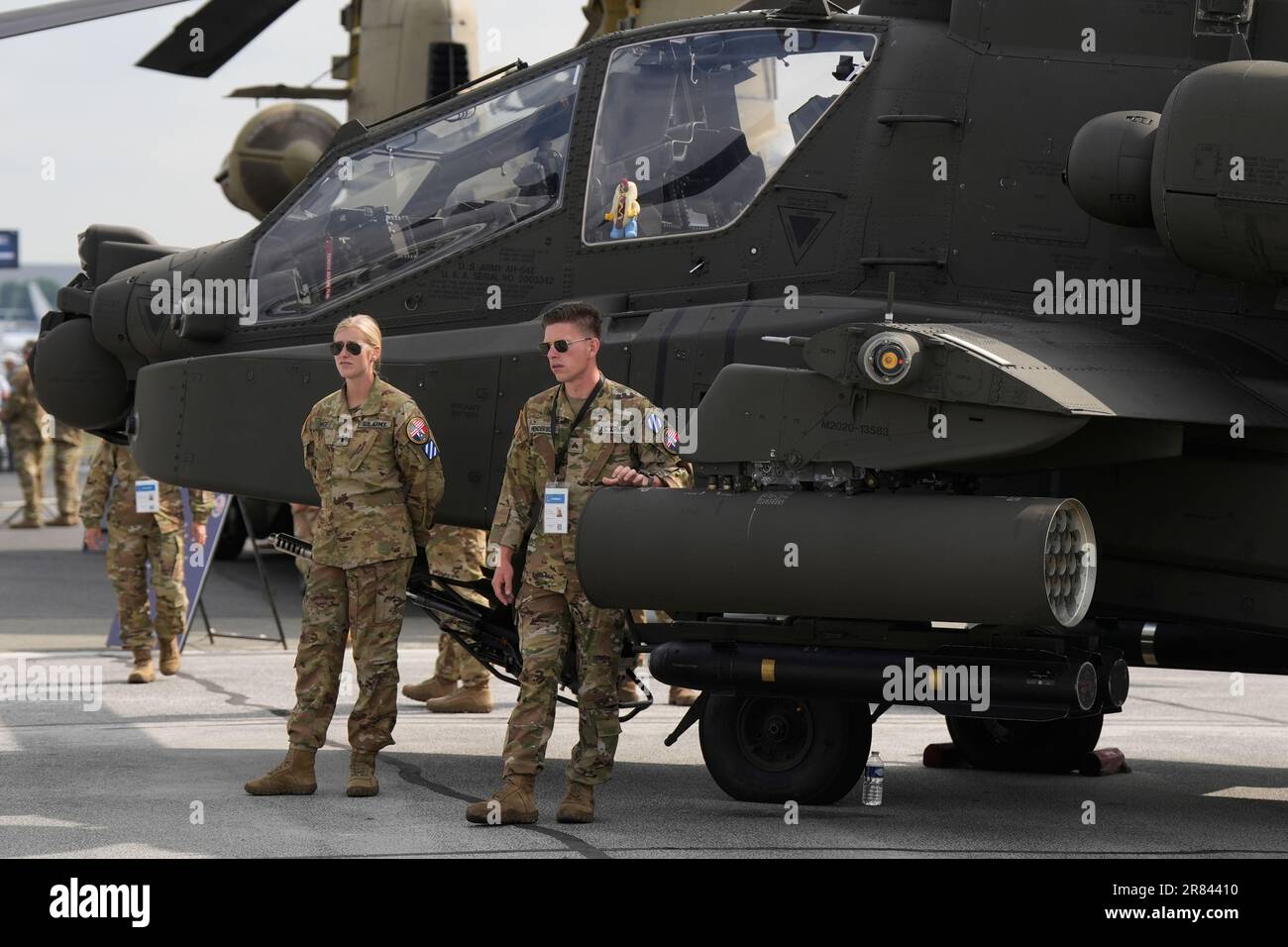 U.S. Army AH-64 Apache attack helicopter is on display during the Paris ...