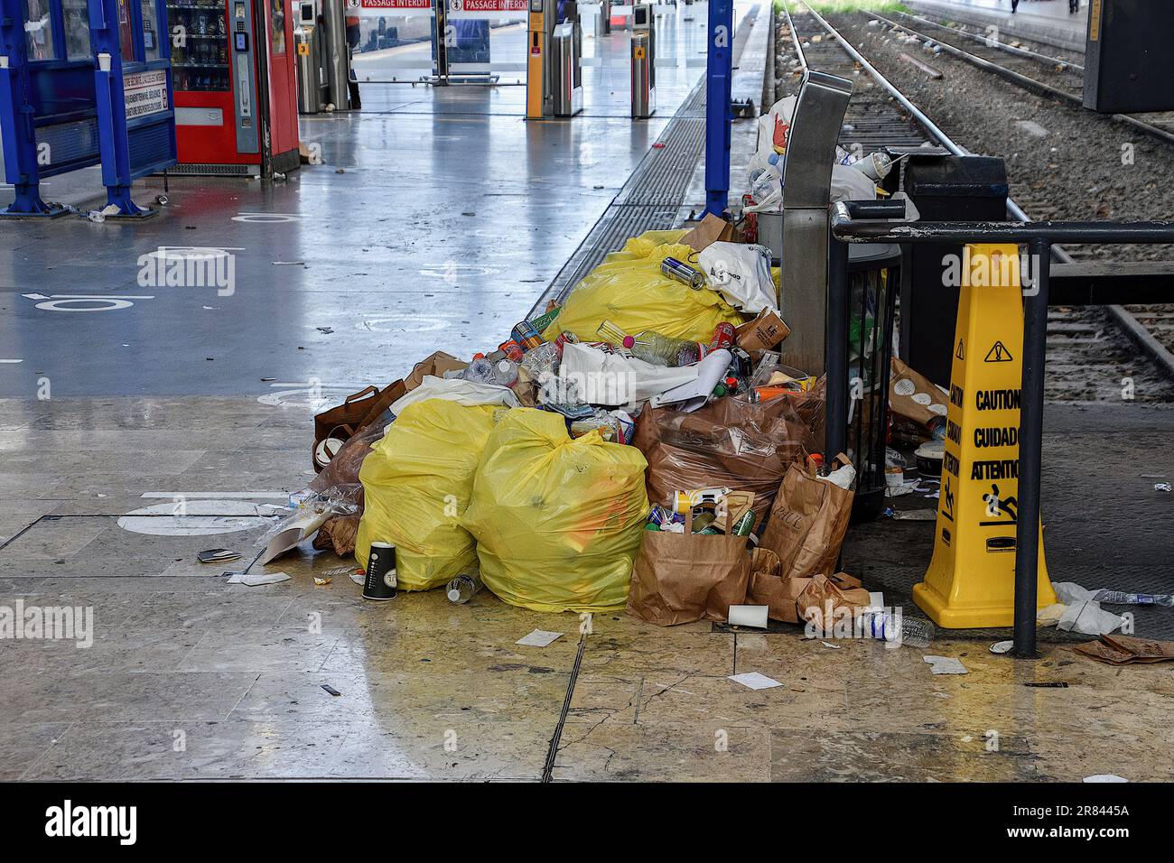 Waste that overflows from bins to litter the ground is seen at Saint ...
