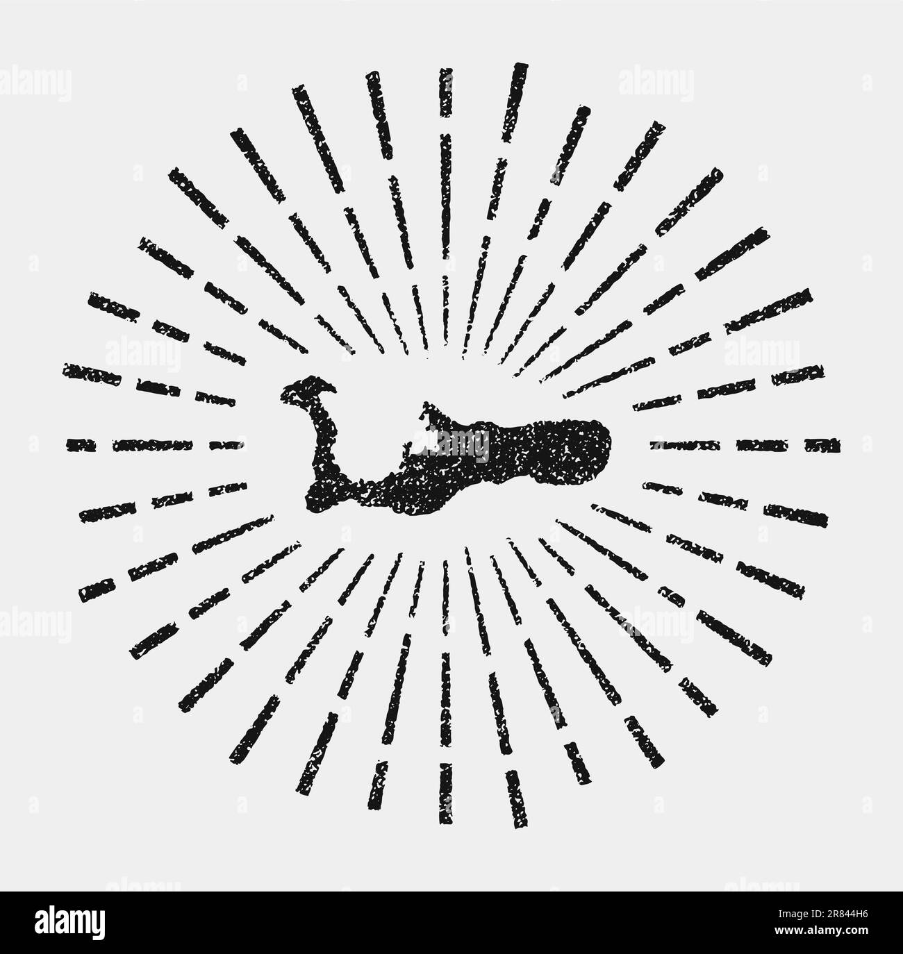 Vintage map of Grand Cayman. Grunge sunburst around the island. Black ...