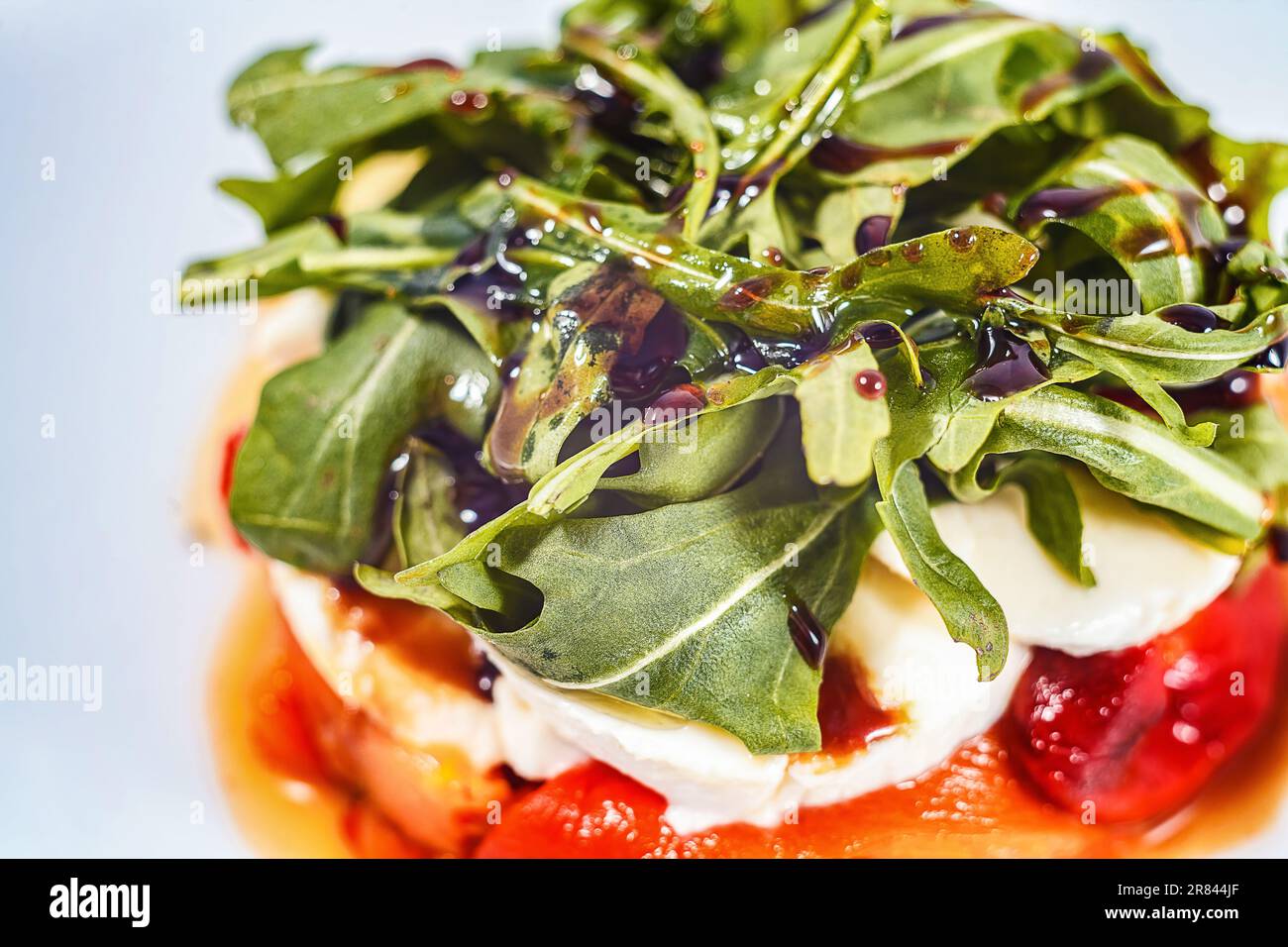 A delicious Italian dish of fresh tomato, vegetable and mozzarella ...