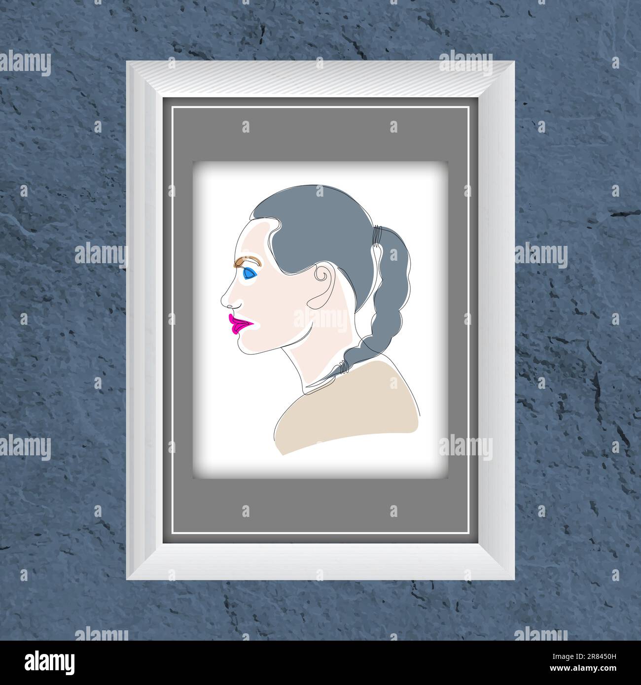 Abstract female portrait with one line in profile. Layout of a painting ...