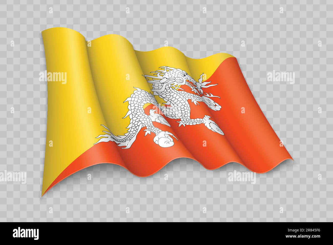 3D Realistic waving Flag of Bhutan on transparent background Stock ...
