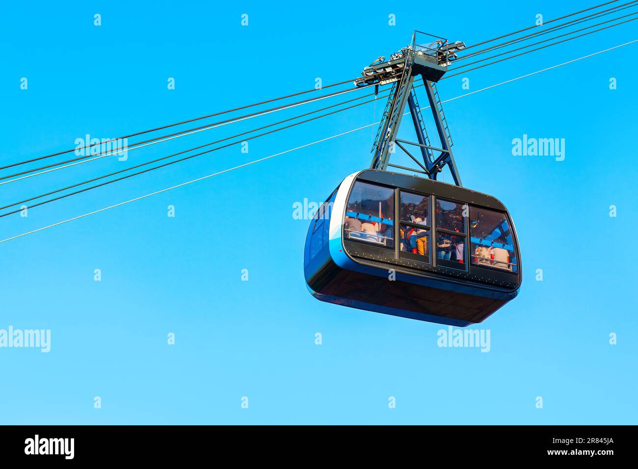 San Marino Cable Car . Ropeway cabin with passengers . Funivia di San ...