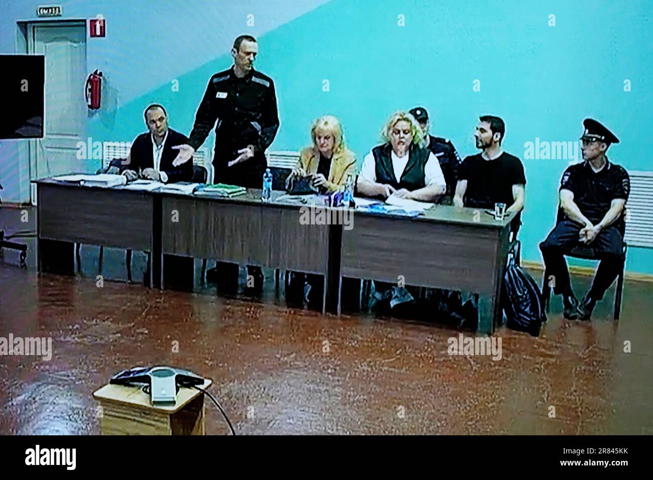 A view of a TV Screen showing Russian opposition leader Alexei Navalny ...