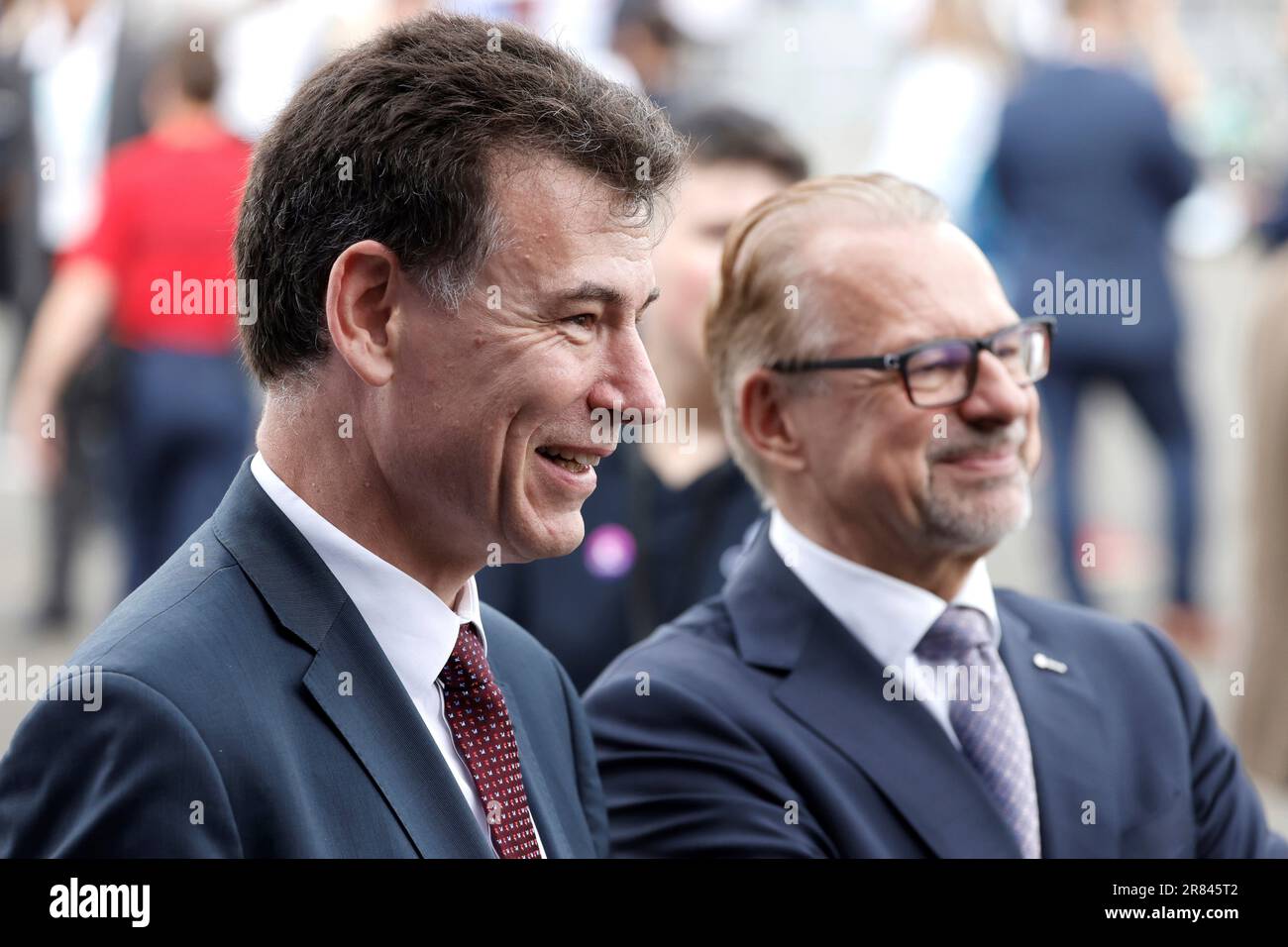 European Space Agency (ESA) CEO Josef Aschbacher, right, and National ...
