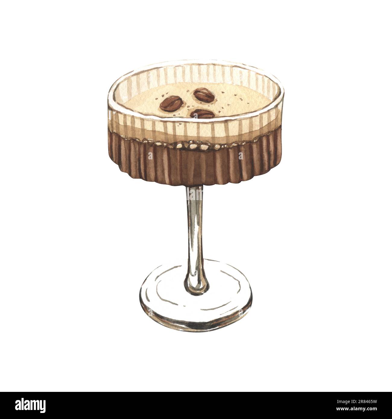 Watercolor glass of espresso martini with coffee grain. Hand-drawn ...