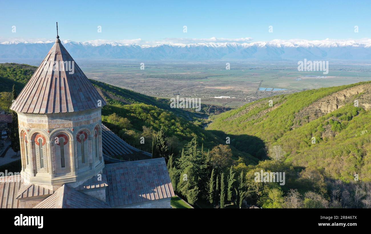 Georgia, Bodbe, Bodbe Monastery with Caucasus Mountain Background Stock ...