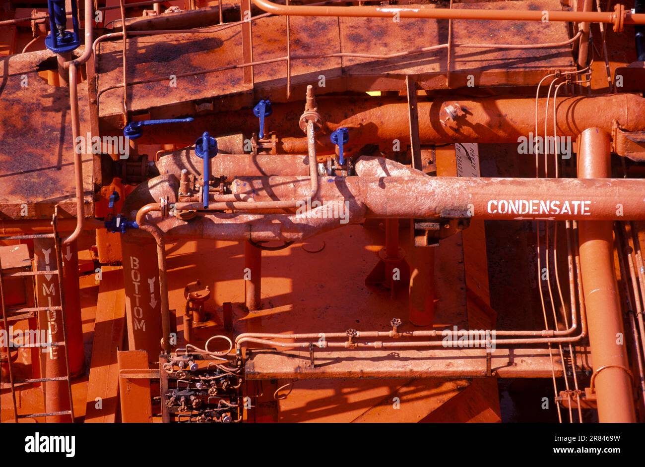 Detail of condensing pipes on a propane tanker ship Stock Photo - Alamy