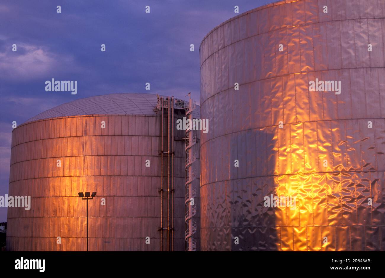 Aluminum covered propane storage tanks Stock Photo - Alamy