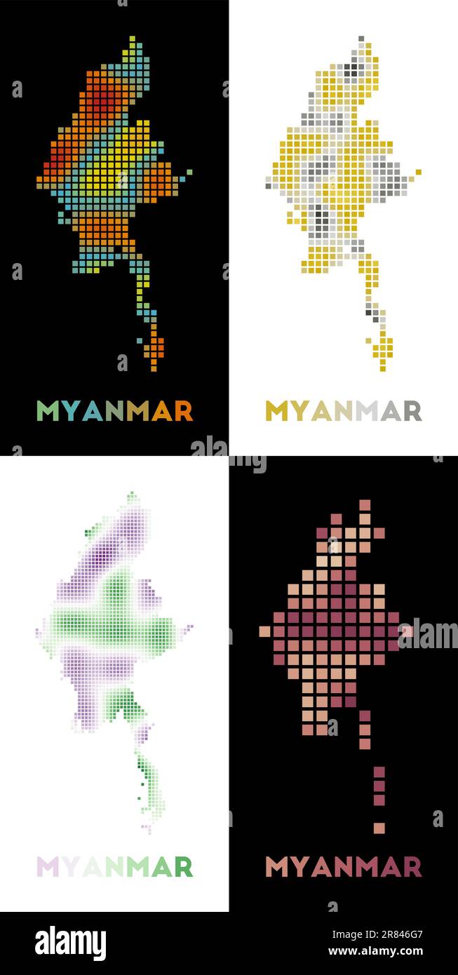 Myanmar map. Collection of maps of Myanmar in dotted style. Borders of ...