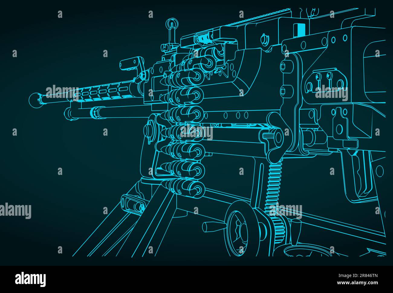 Stylized vector illustration of heavy machine gun close up Stock Vector ...