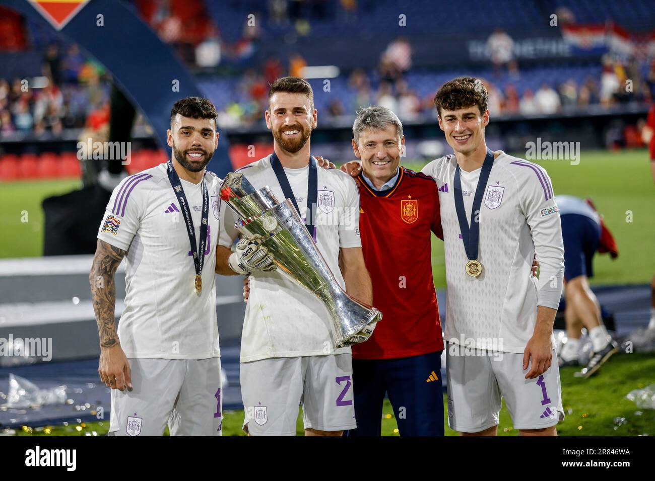 Rotterdam, Netherlands. 19th June, 2023. David Raya, Unai Simon & Kepa Arrizabalaga of Spain ...