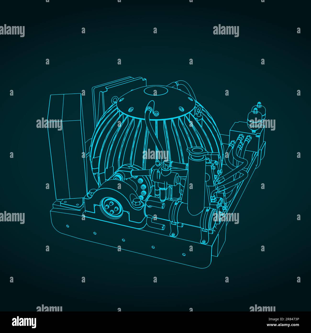 Stylized vector illustration of isometric blueprint of gyro boat ...