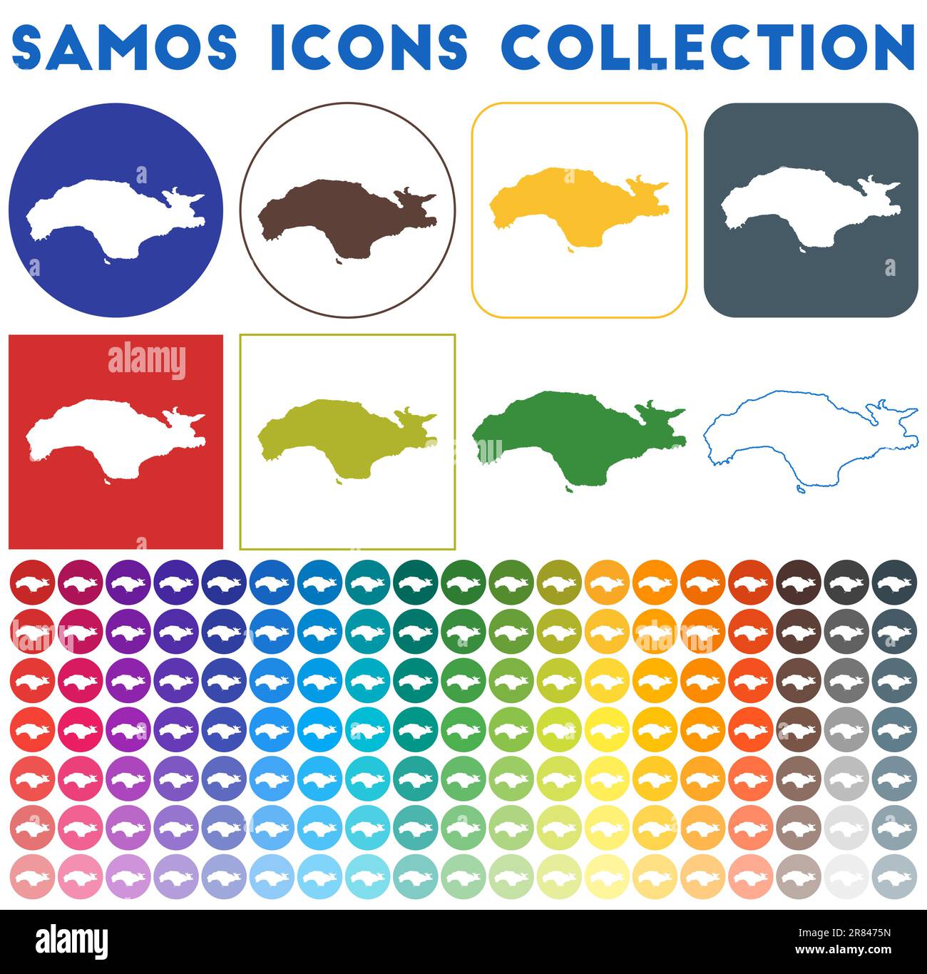 Samos icons collection. Bright colourful trendy map icons. Modern Samos ...