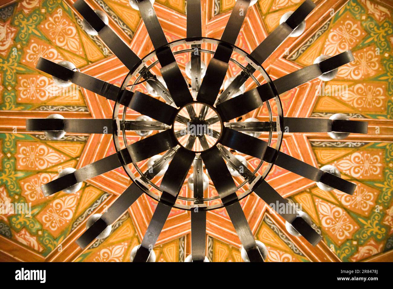 Detail of an ornate ceiling and chandelier in the old Riviera del ...