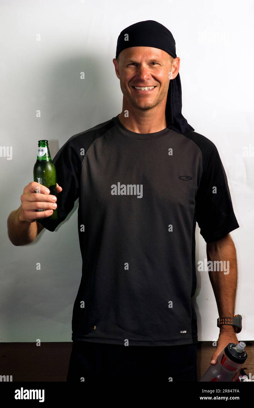 Portrait of an ultra marathon runner celebrating after a race Stock ...