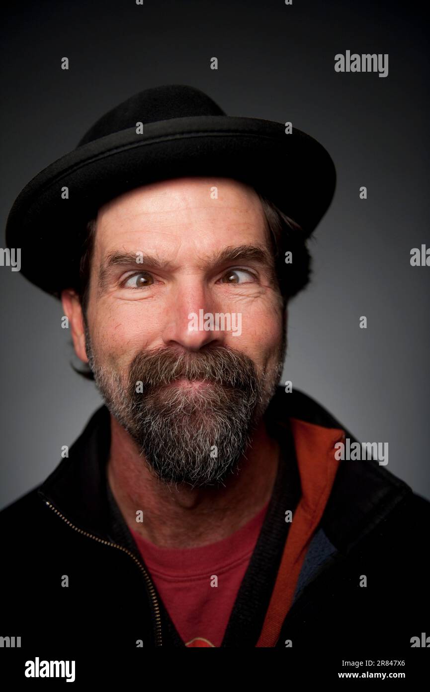 Closeup studio portrait of a mixed Caucasian / native american 52 years ...