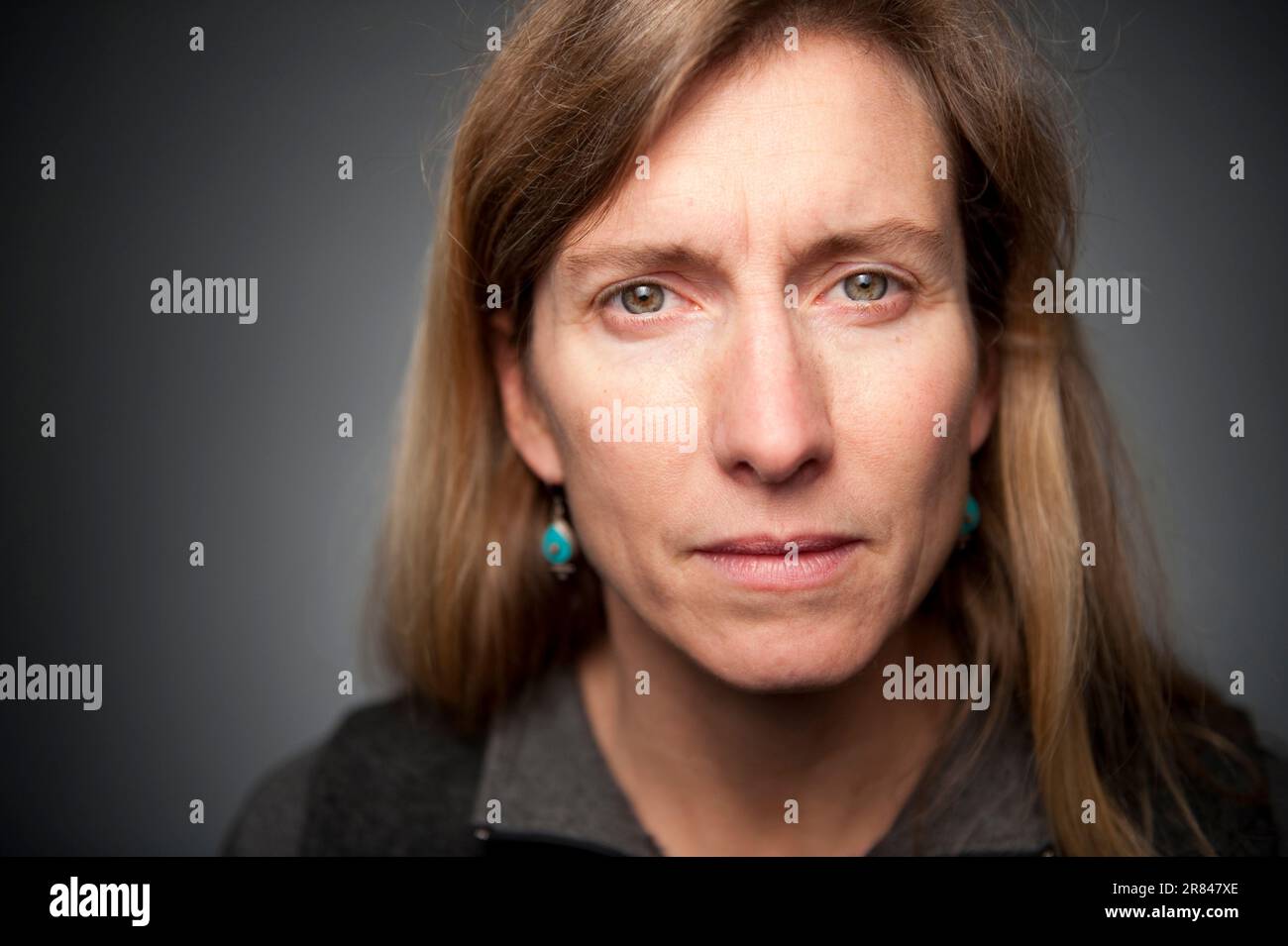 Studio closeup portrait of a 49 years old blond Caucasian woman Stock ...