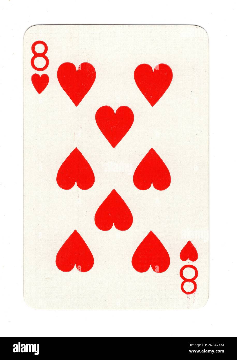 An eight of hearts vintage playing card on a white background Stock ...